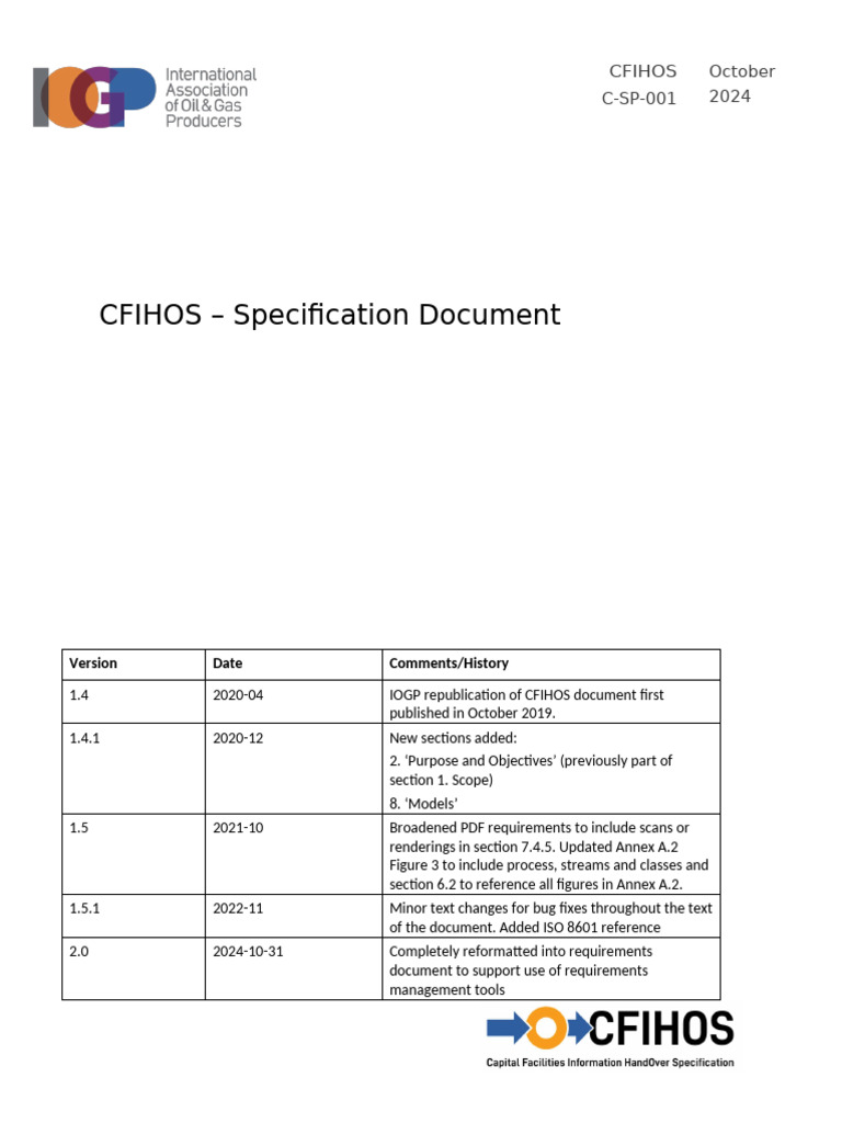 V.2.0 CFIHOS Specification Document | PDF | Specification (Technical ...