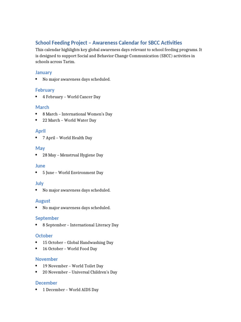 School Awareness Calendar | PDF