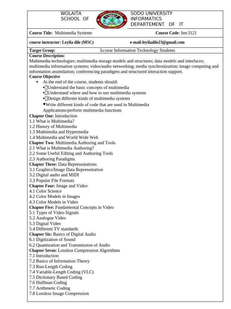 Multimedia System Course Outline | PDF | Data Compression | Video