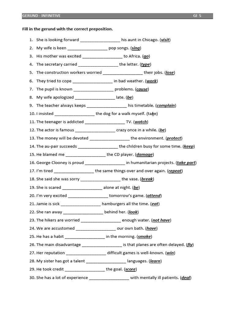 Gerund and Infinitive - EXERCISES WITH KEY | PDF