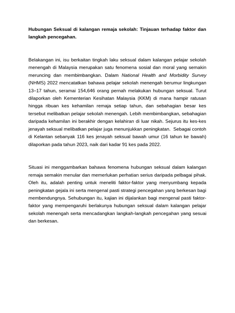 Hubungan Seksual Di Kalangan Remaja Sekolah | PDF