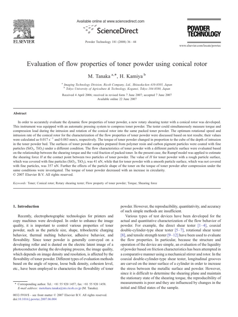 Flow Properties of Toner Powder Analysis | PDF | Stress (Mechanics ...