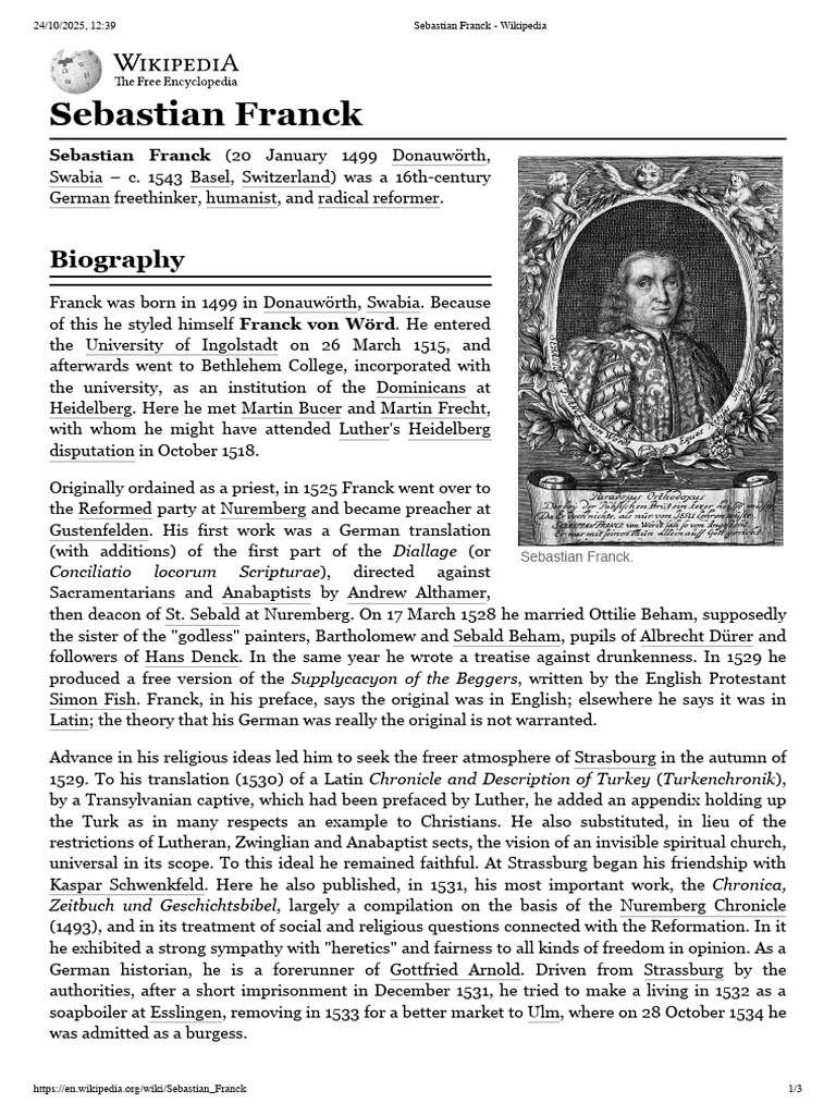 Sebastian Franck - Wikipedia | PDF