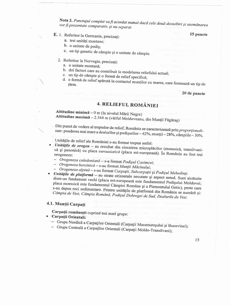 Relieful Romaniei Recapitulare | PDF