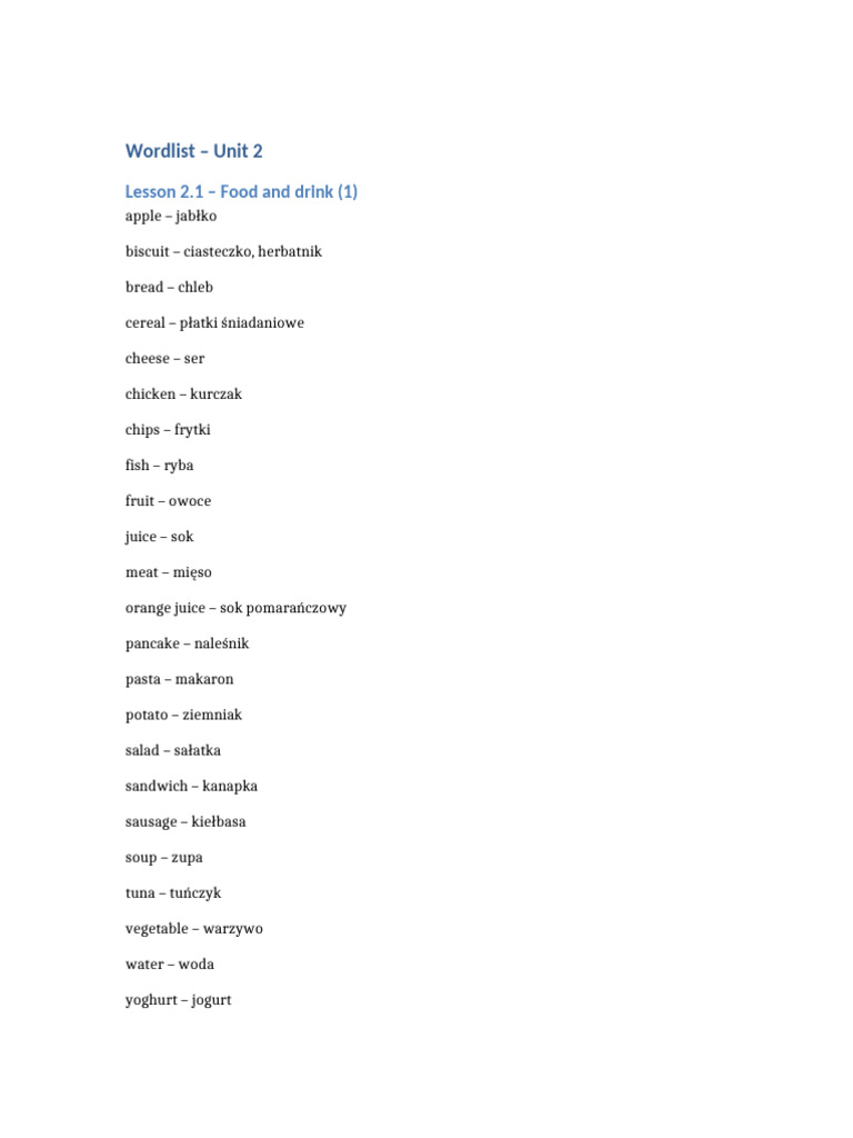 Wordlist Unit2 Pdf