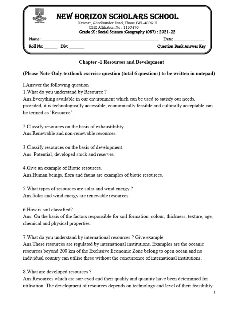 Geog Chap 1 Question Bank Answer Key | PDF | Soil | Erosion