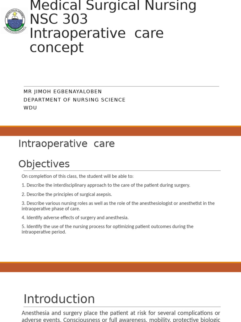 Intraoperative Nursing Care Essentials | PDF | Surgery | Anesthesia