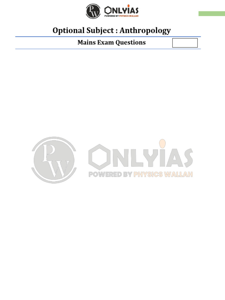 029 Test 01 Model Answer Sheet UPSC Optional Anthropology Hi | PDF | Family