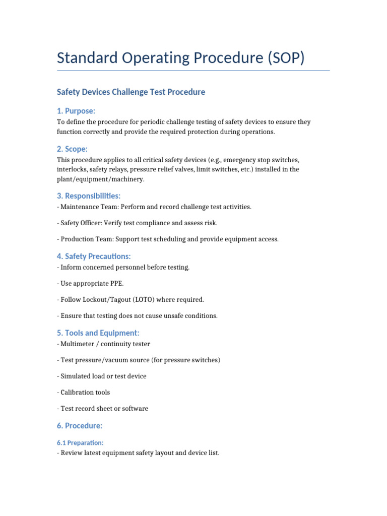 Safety Device Challenge Test SOP | PDF | Safety