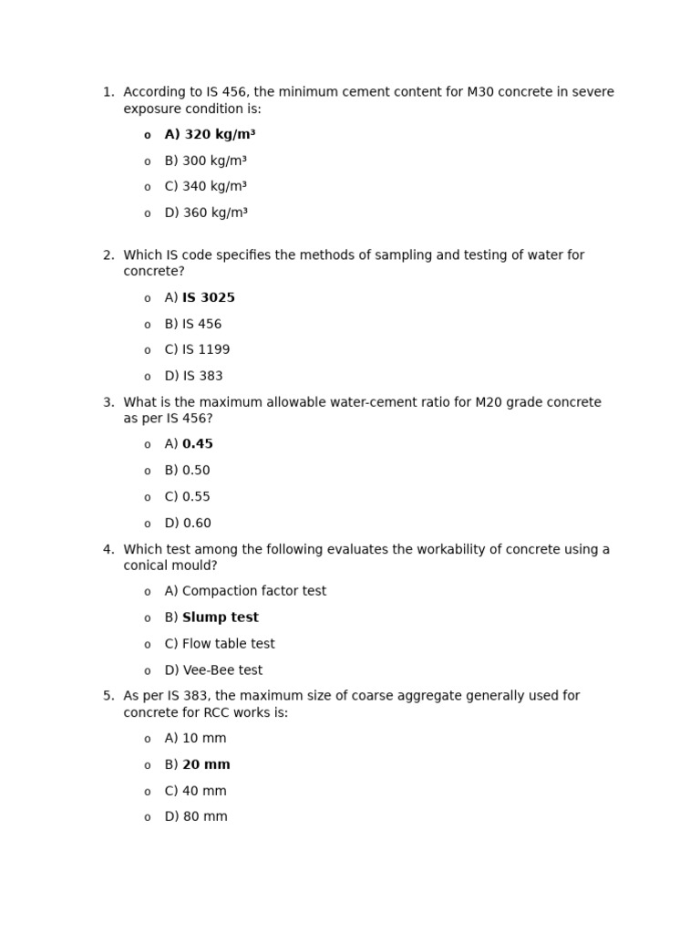 Quiz Questions | PDF | Concrete | Civil Engineering