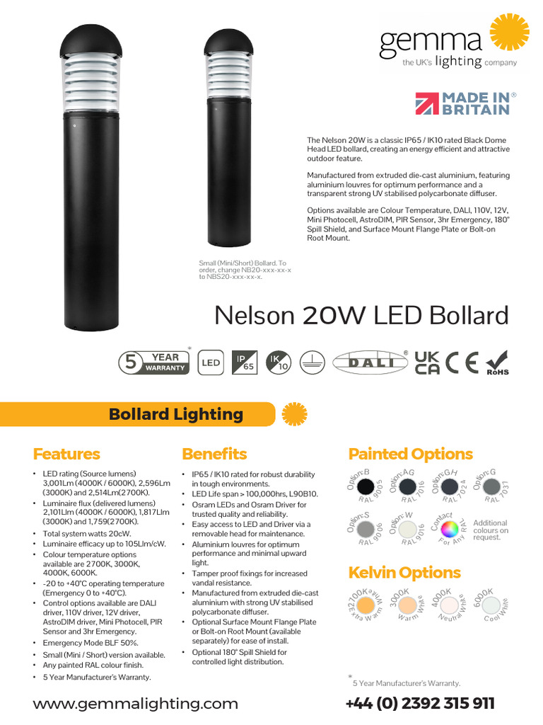 Bollard Lighting Nelson 20w Led Bollard | PDF | Lighting | Light