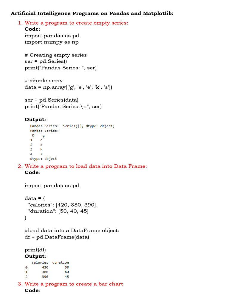 15-19 Programs On Pandas and Matplotlib | PDF