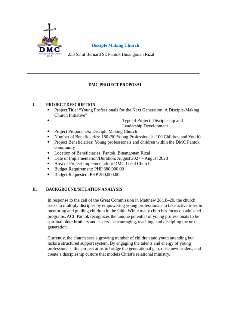 ACF-Balagbag Project Proposal | PDF | Mentorship | Disciple (Christianity)