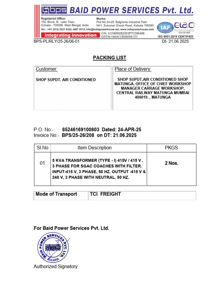 Packing List | PDF