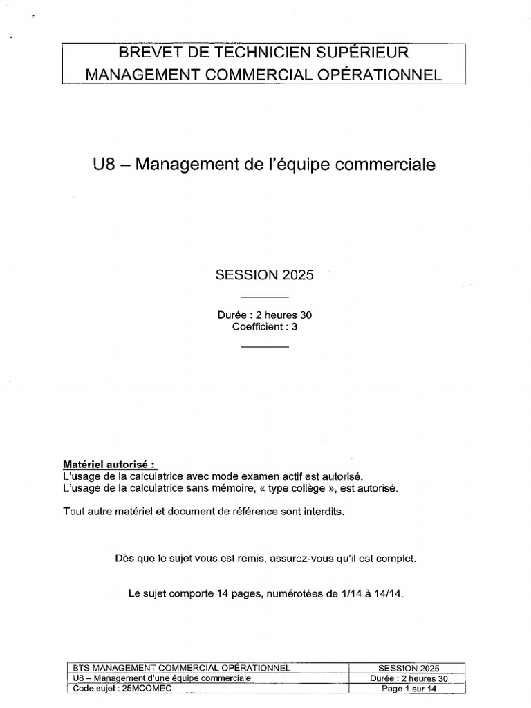 BTS Mco 2025 Sujet | PDF