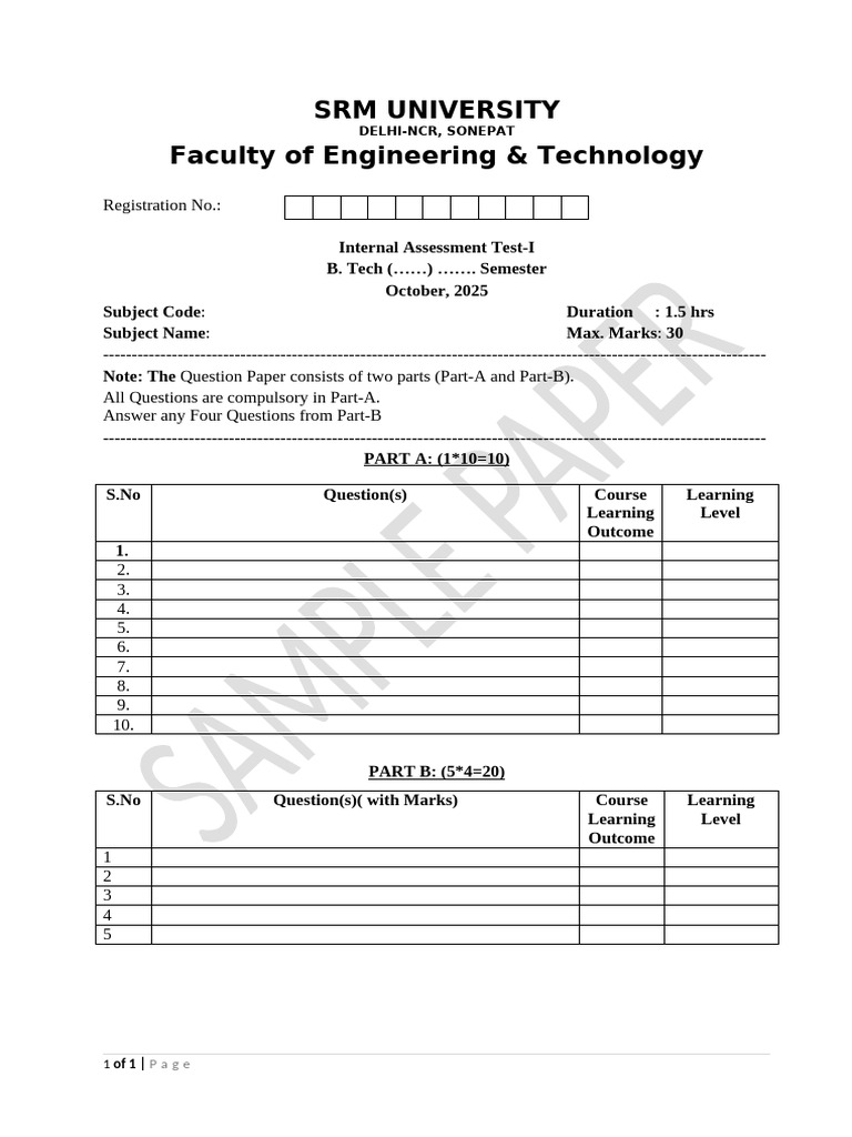 IAT-1 Sample Question Paper Format | PDF