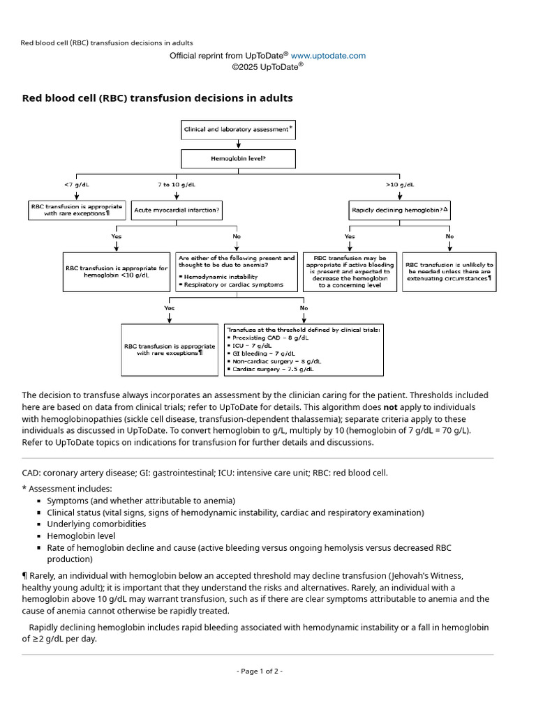 Red Blood Cell (RBC) Transfusion Decisions in Adults | PDF
