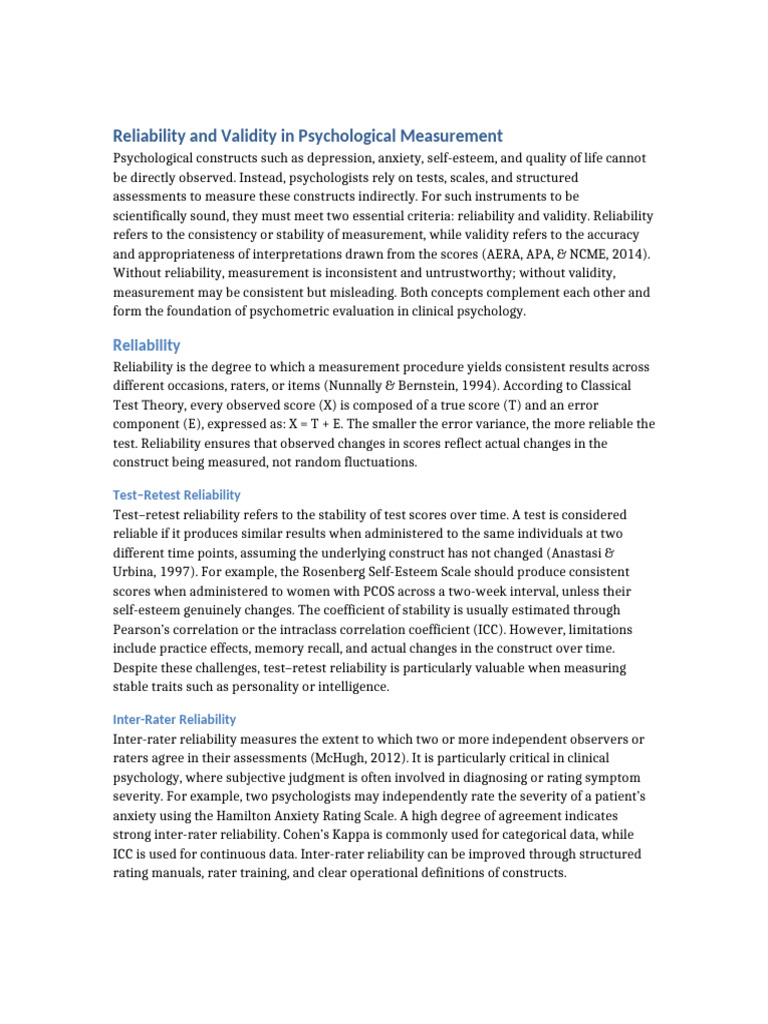 Reliability Validity Detailed Assignment | PDF | Validity (Statistics) | Psychology