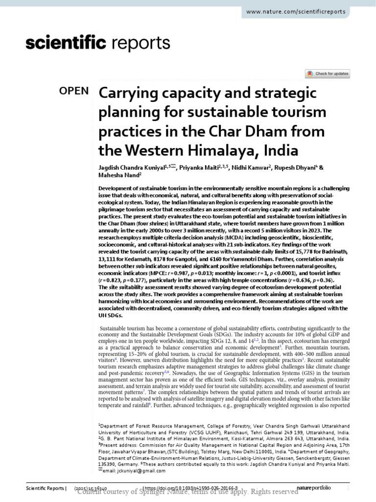 Sustainable Tourism in Char Dham, India | PDF | Physical Geography | Nature