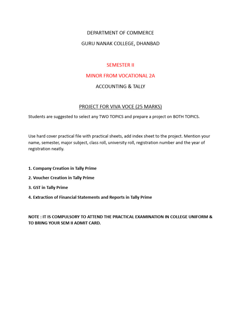 Tally Prime Project Guidelines for Students | PDF