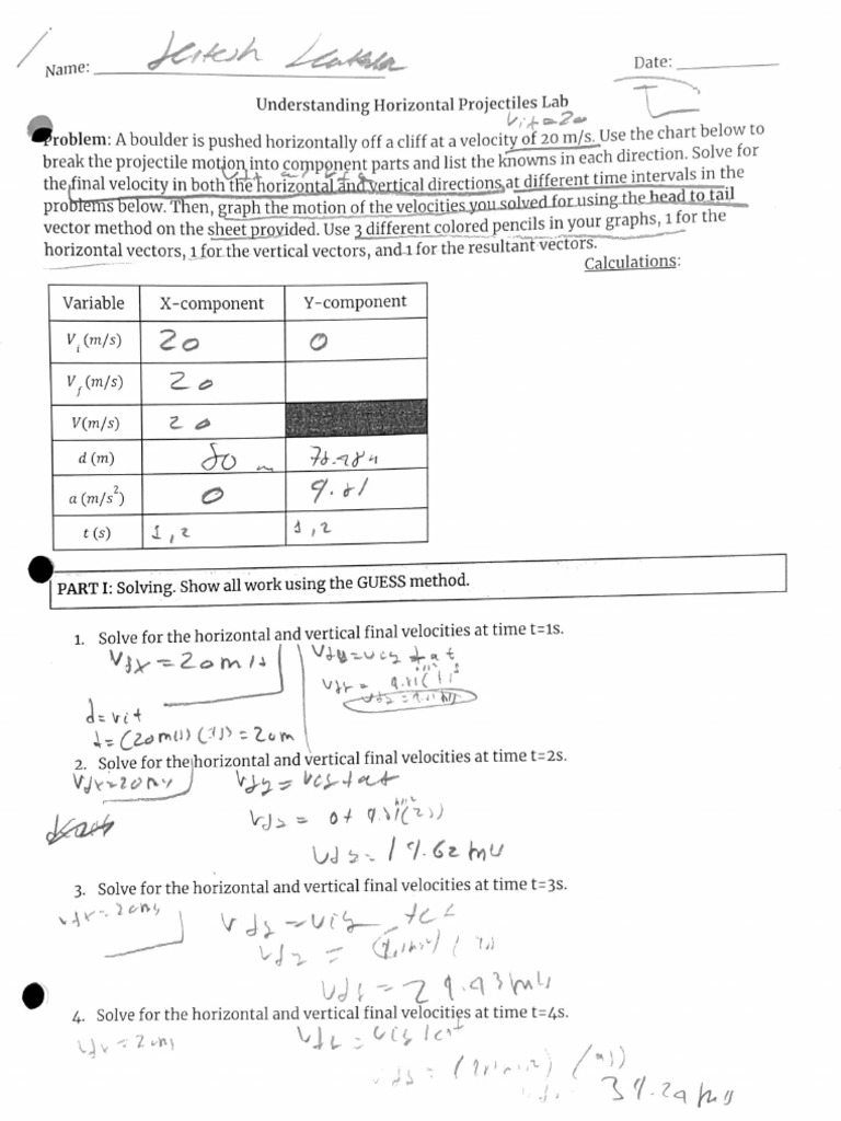 Understanding Horizontal Projectiles Lab | PDF