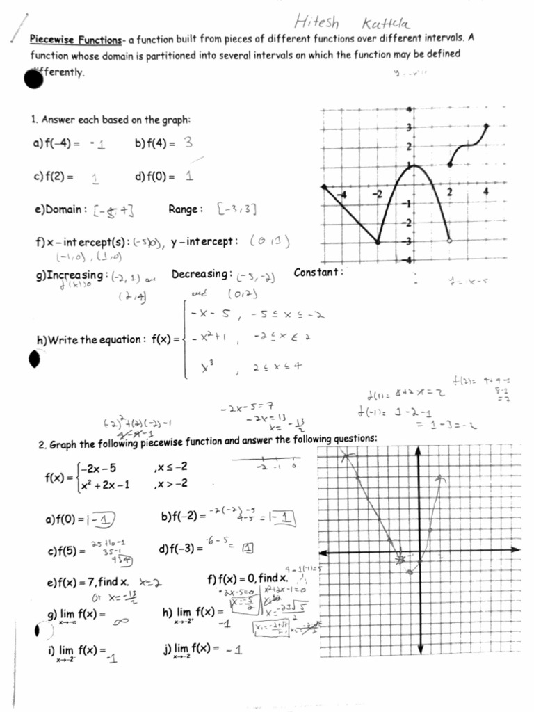 Piecewise Functions HW 1 | PDF