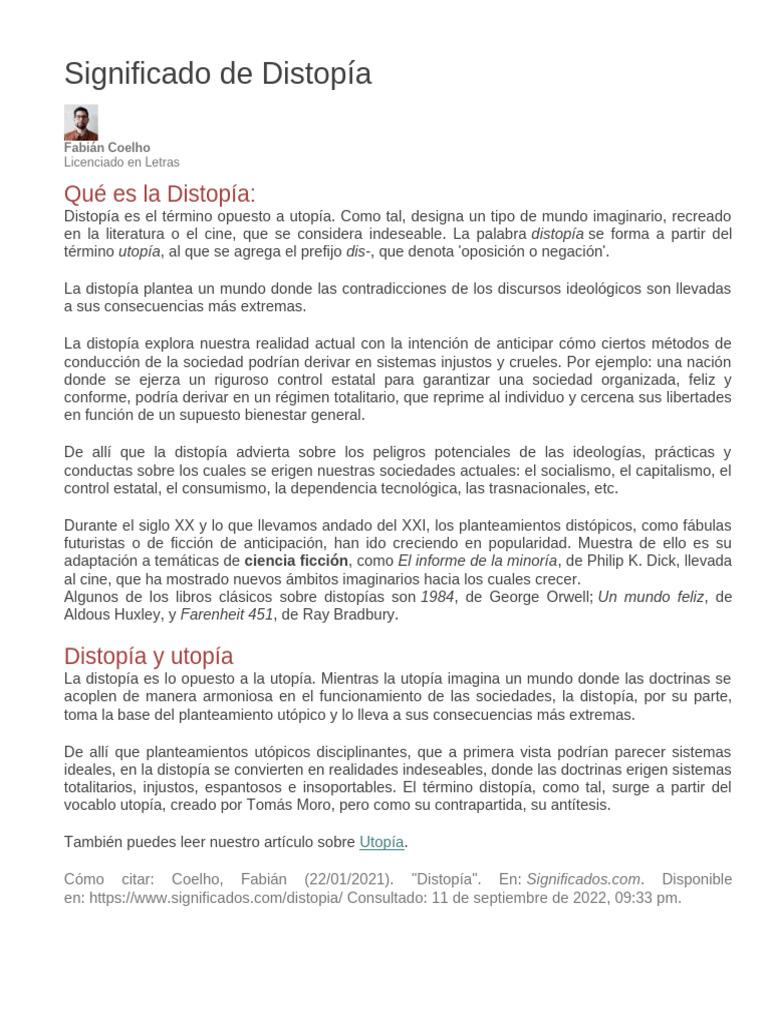 Significado de Distopía | PDF | Distopía | utopía