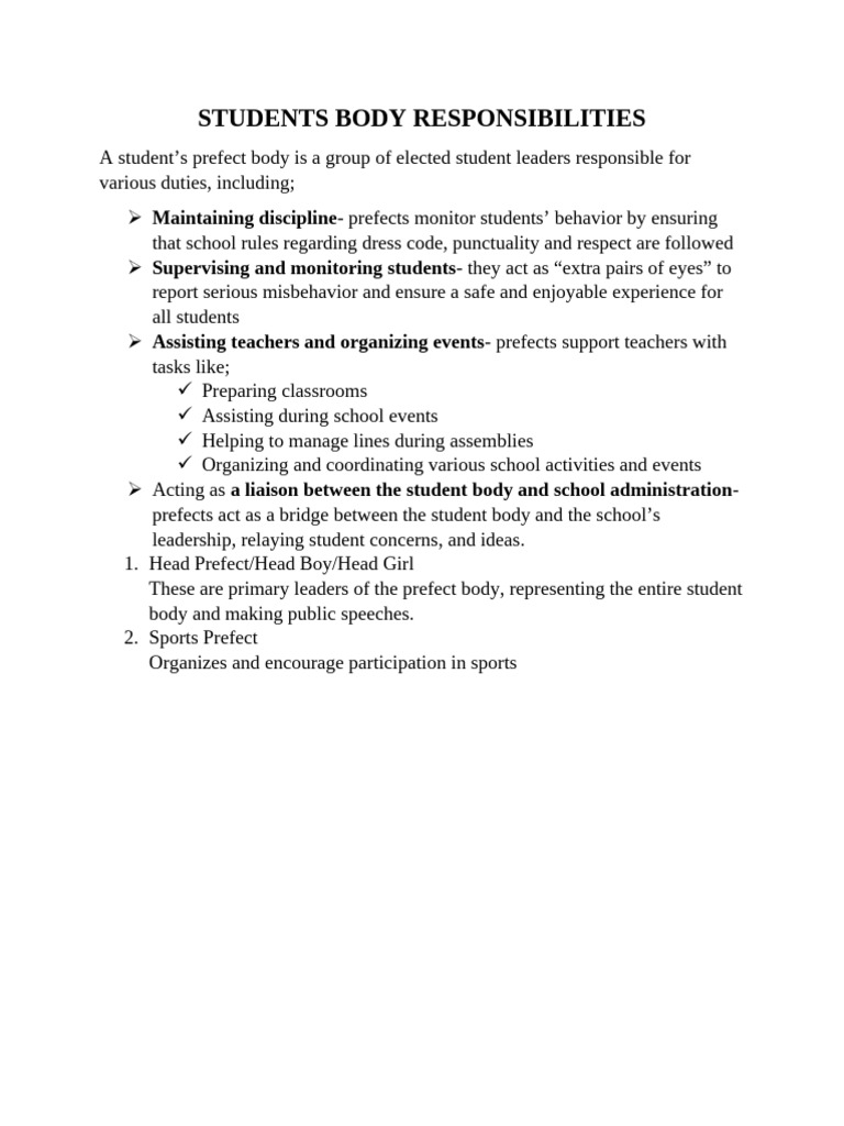 Students Body Responsibilities | PDF