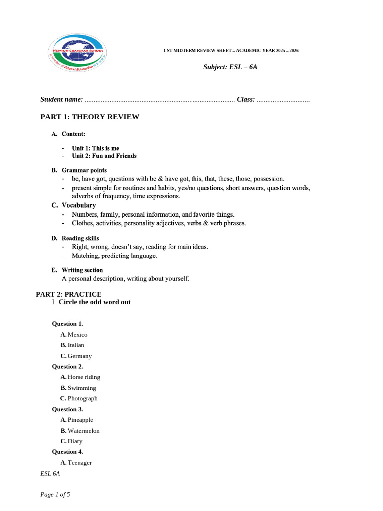 1 ST Midterm Review Sheet | PDF