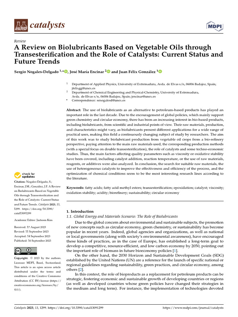 A Review On Biolubricants Based On Vegetable Oils Through-1 | PDF ...