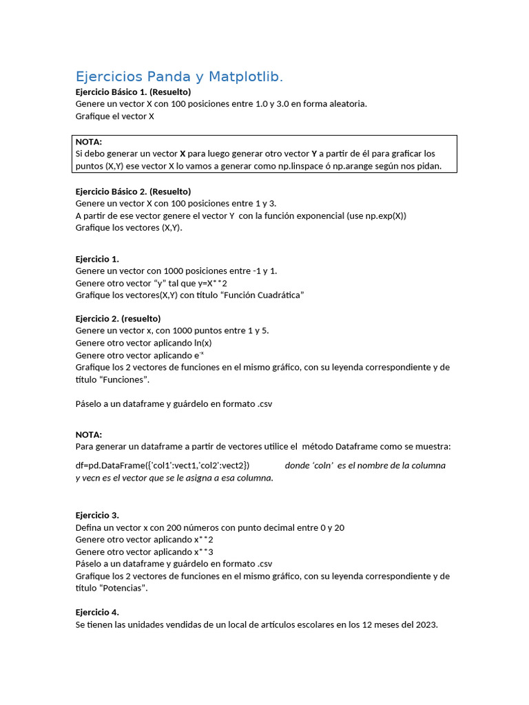 Guia Ejercicios Matplotlib y Pandas 2024 | PDF