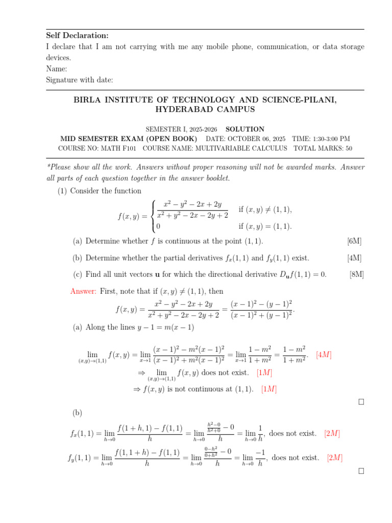 Midsem MC 2025 Sol Rubrics | PDF | Multivariable Calculus | Geometry