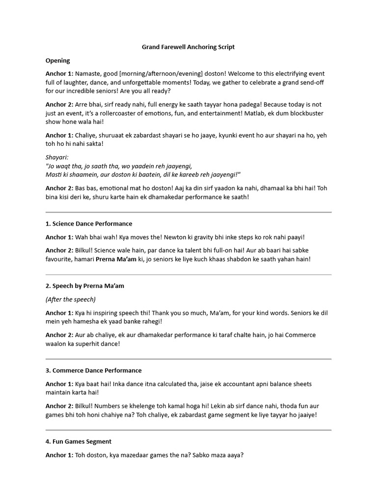 Grand Farewell Celebration Script | PDF