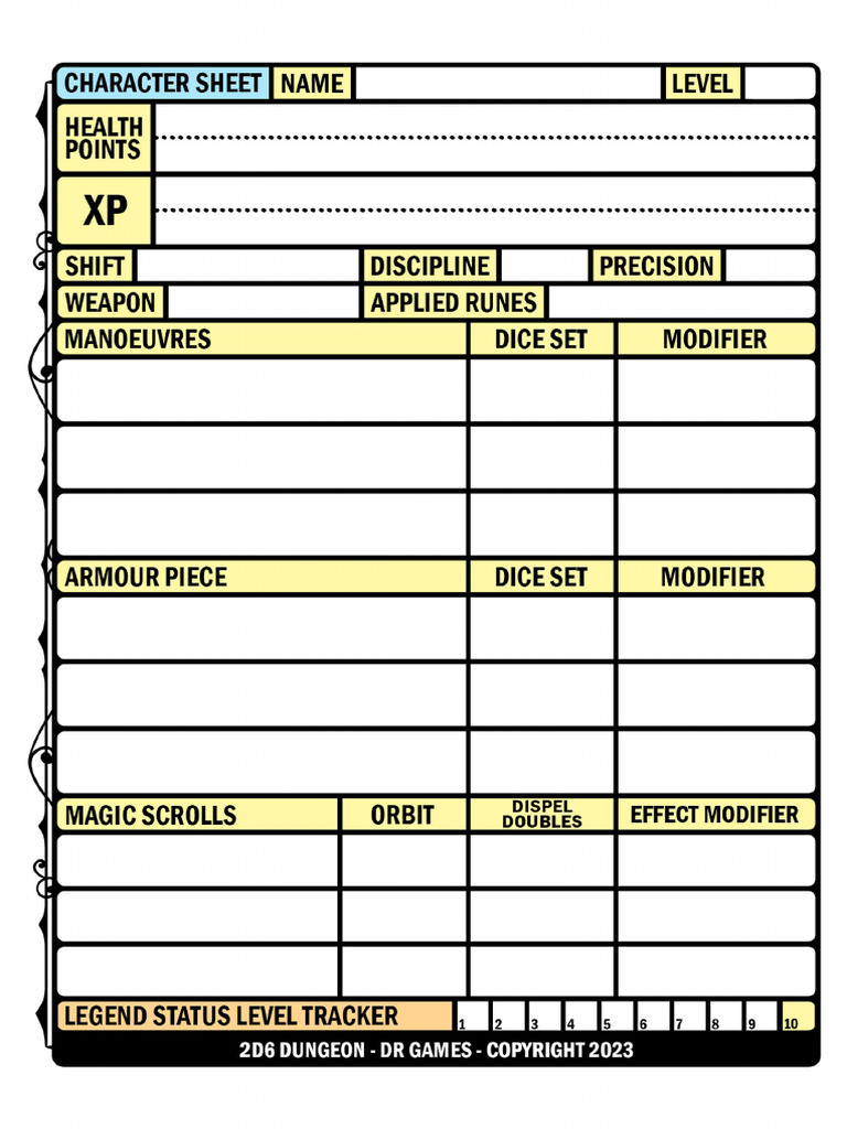 2D6 Dungeon - Version 1 Character Sheet | PDF