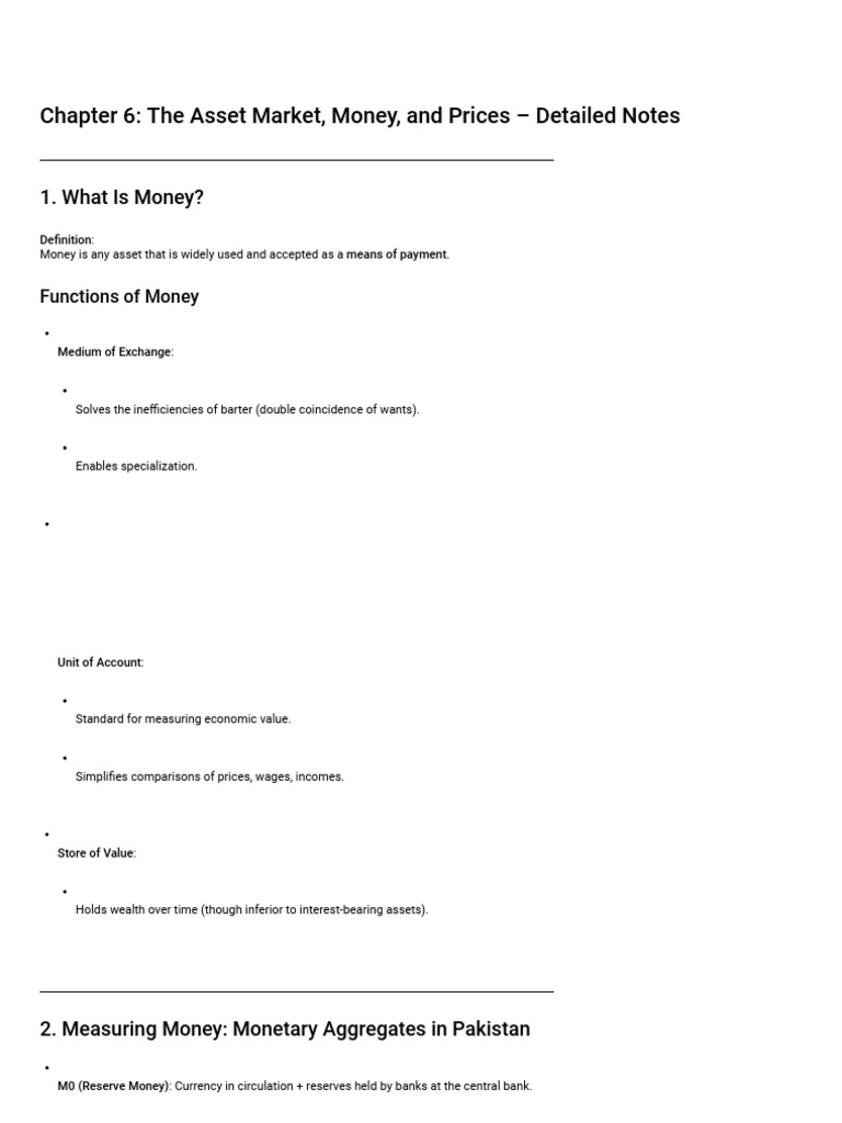 Chapter 6: The Asset Market, Money, and Prices - Detailed Notes | PDF ...