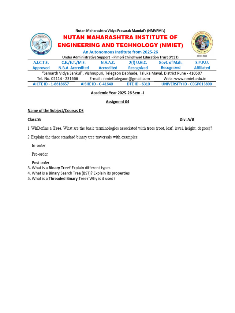 NMIET Engineering Course Assignment 2025-26 | PDF