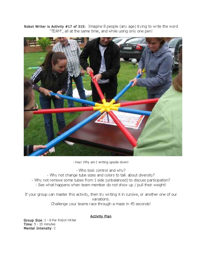 Team Building Activity: Robot Writer | PDF | Brainstorming | Robot