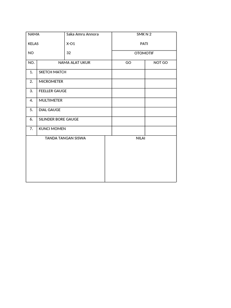Tabel Otomotif (Kamis) | PDF