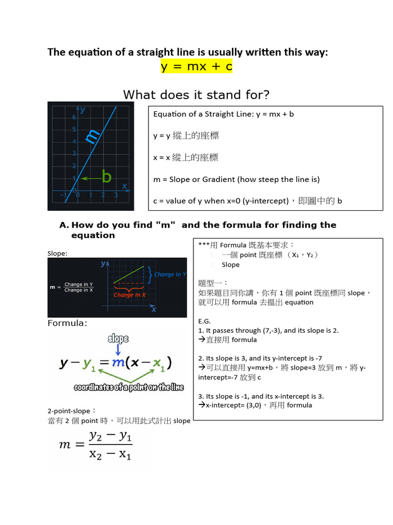 Finding the Equation of a Straight Line | PDF | Line (Geometry) | Slope