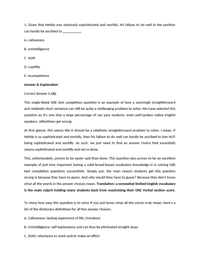Text Completion 2 Solutions | PDF | Demand | Graduate Record Examinations
