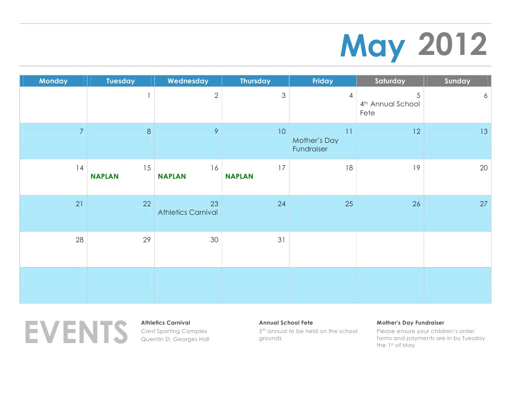 May 2012 School Events Calendar | PDF