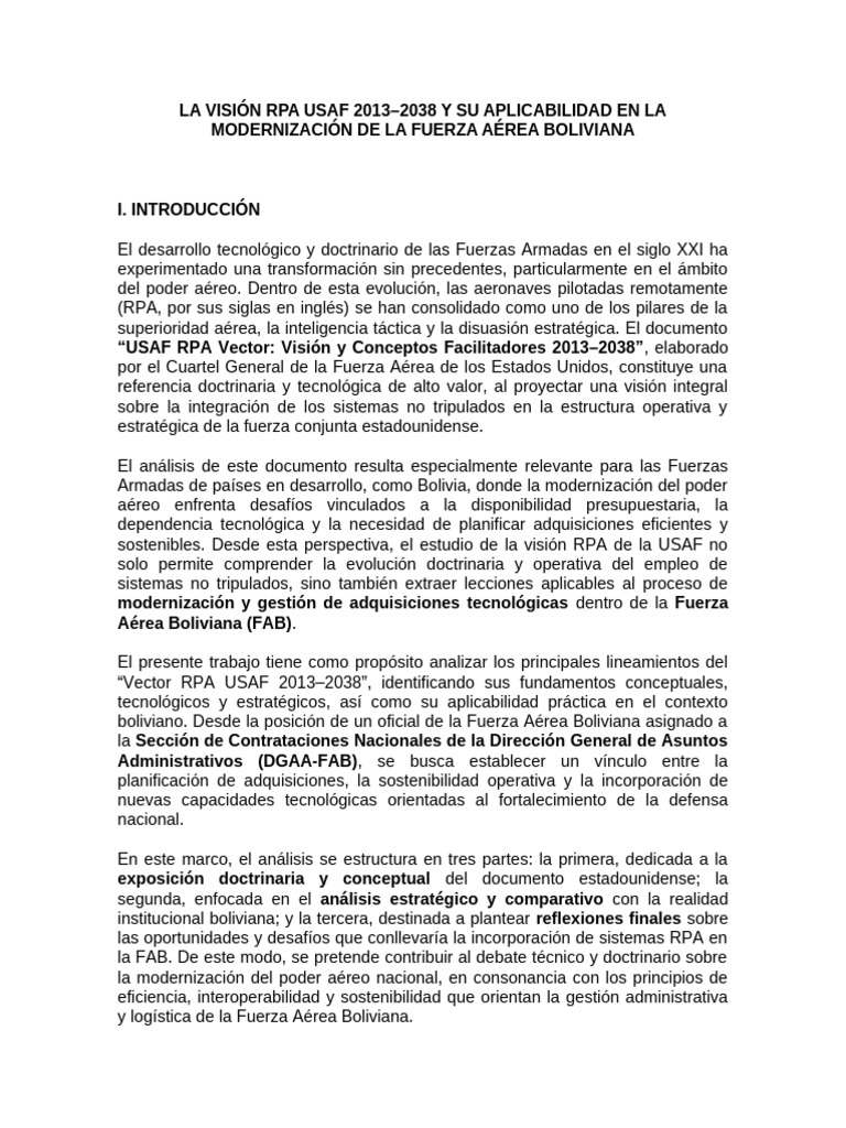 RPA USAF 2013-2038: Modernización FAB | PDF | Fuerza Aérea de los ...