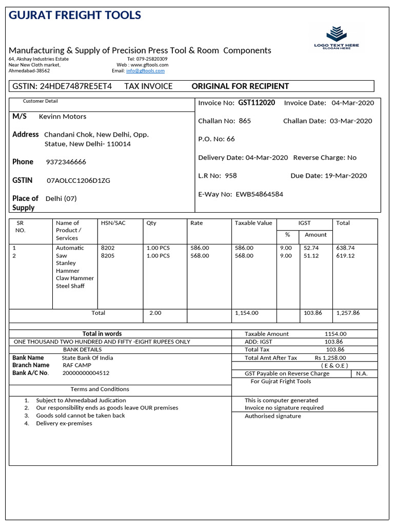 Gujrat Freight Tools Word Inovice | PDF | Taxes | Public Finance