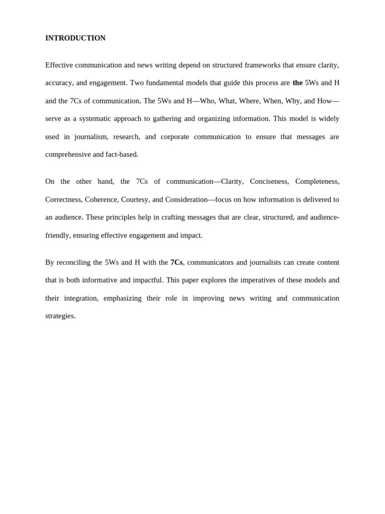 Write On The Imperatives of The 5ws and H and Reconcile It With The 7cs ...