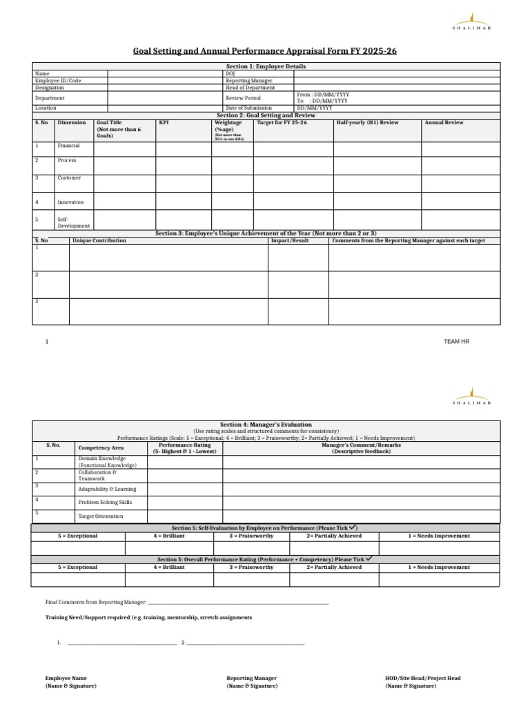 FY 2025-26 Goal Setting & Appraisal Form | PDF | Goal Setting | Business