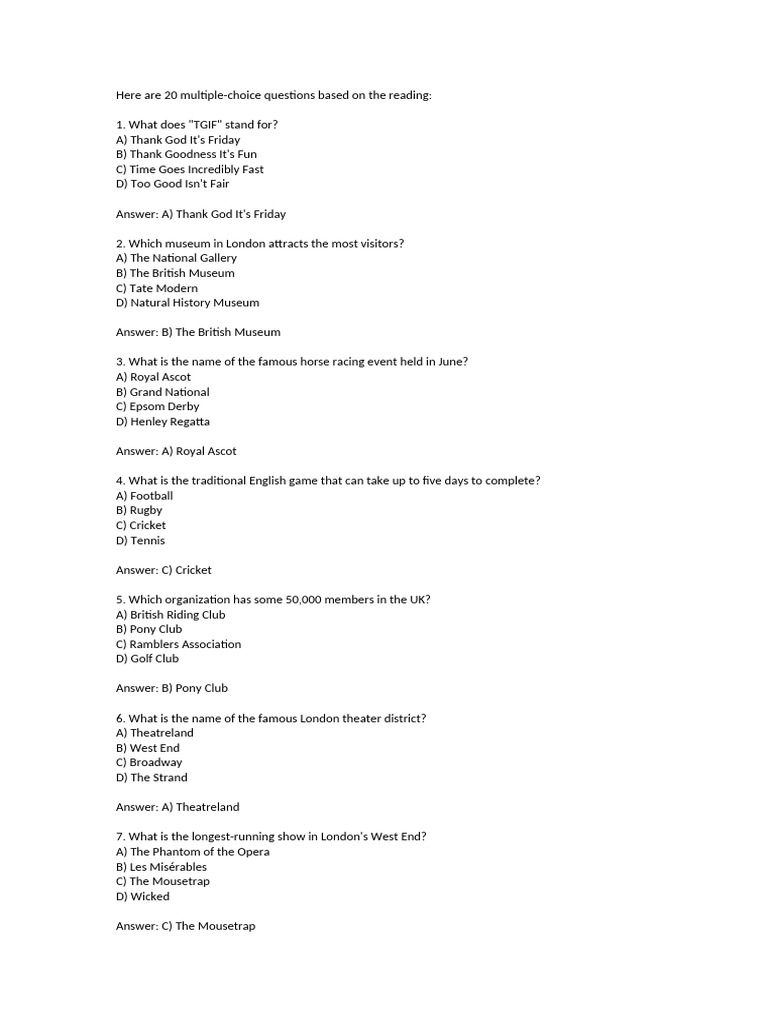 Britain Practice 2 - Answers Key | PDF