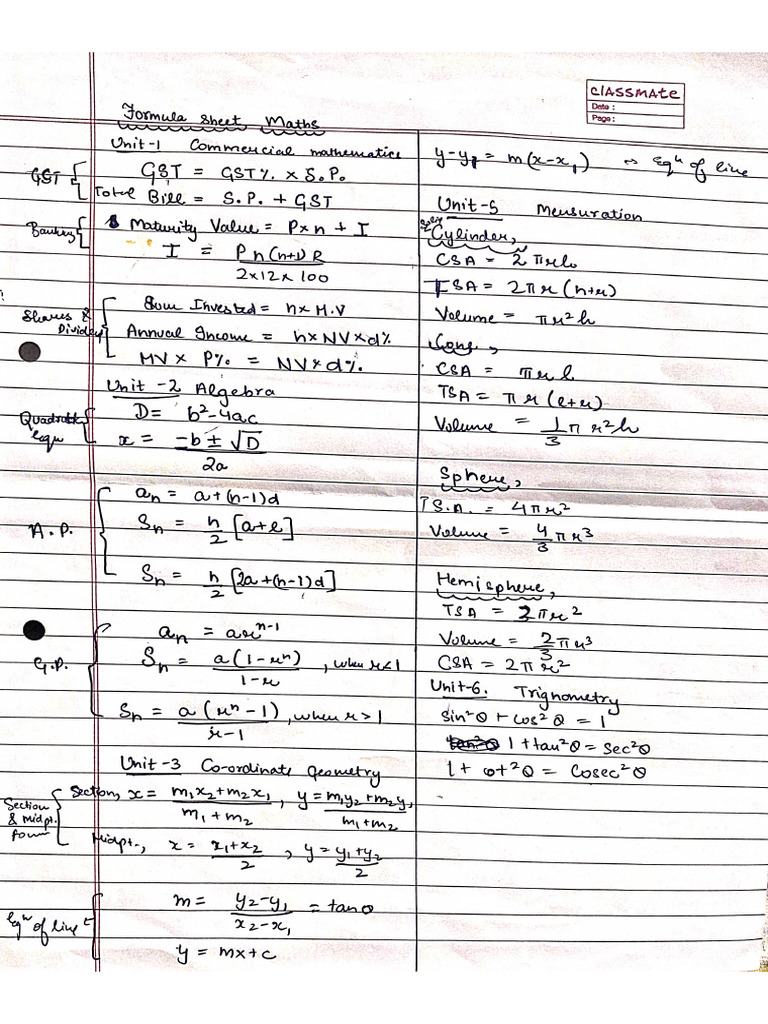 Formula Sheet | PDF