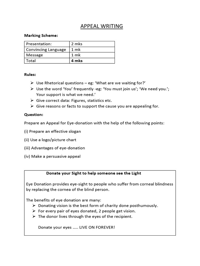 Appeal Writing: Marking Scheme | PDF