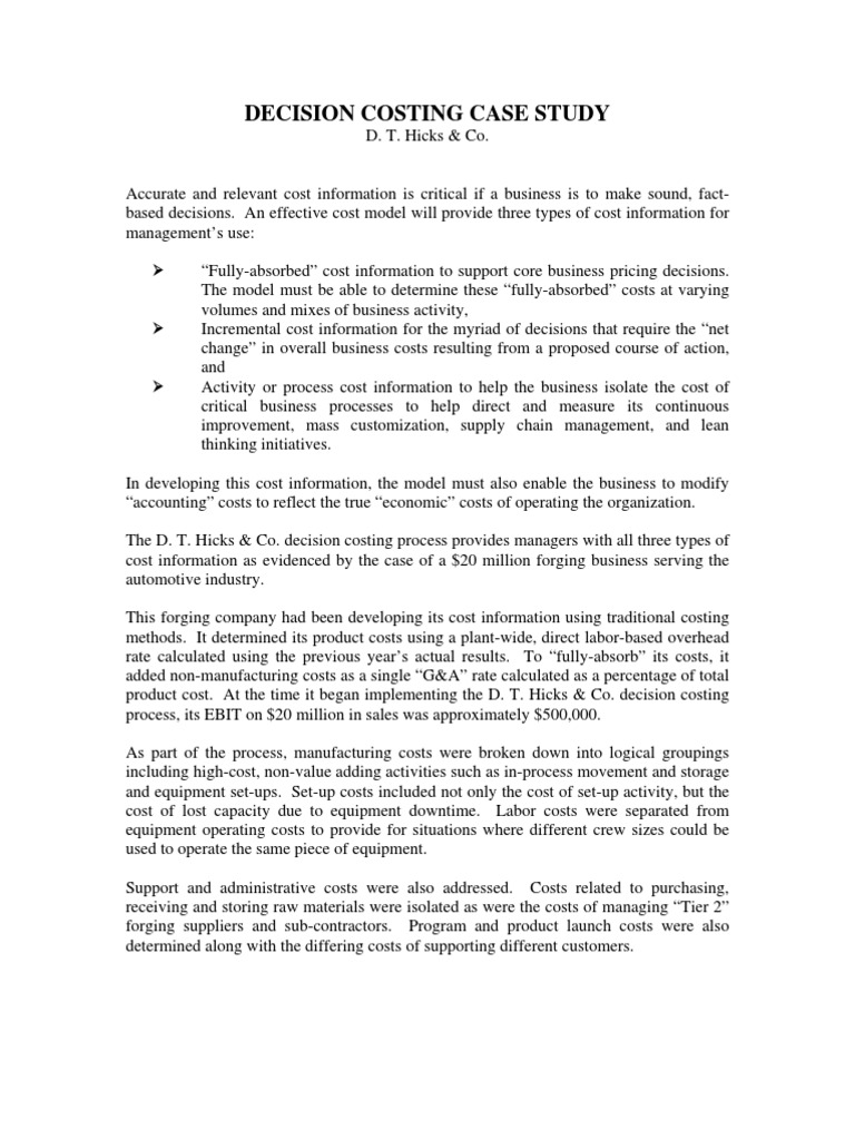 Decision Costing Case Study | PDF | Cost | Supply Chain