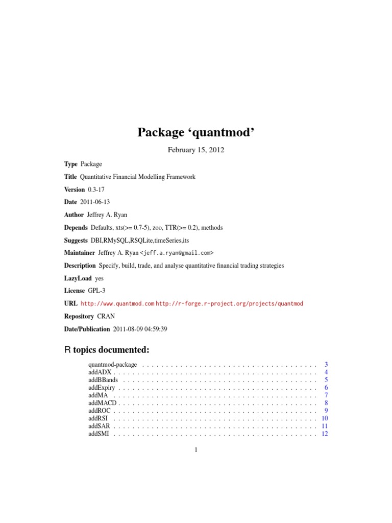 Package Quantmod': R Topics Documented | PDF | Parameter (Computer Programming) | Moving Average